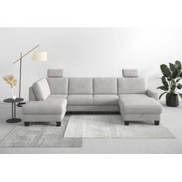 Wohnlandschaft Home Affaire "Summer U-Form", silber, B:314cm H:91cm T:170cm, 95% Polyester, 5% Polyamid, Sofas, Wohnlandschaft, mit oder ohne Bettfunktion und Bettkasten, wengefarbene Holzf&uuml;&szlig;e