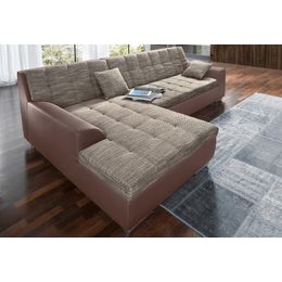 Ecksofa DOMO collection "Treviso viele Bez&uuml;ge, auch in Cord, L-Form, B/T/H: 267/80/83 cm", braun (braun, beigebraun), B:267cm H:83cm T:178cm, Kunstleder Softlux / Struktur (90% Polyester; 10% Polyacryl);Microfaser-Primabelle (100% Polyester) / Struktur (90% Polyester; 10% Polyacryl), Sofas, Ecksofa, mit Bettfunktion, inkl. Zierkissen, Unser Dauertiefpreis, Topseller
