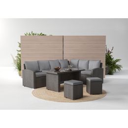 Konifera "London" Set, 2x3er Sofa, 2x Hocker, 1x Tisch 140x80x66cm, inkl. Auflagen, 17 Stk. tlg. inkl. Schutzh&uuml;lle, Aluminium, Polyrattan