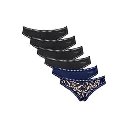 Slip Sloggi "Slip GO Crush Mini C6P 6er Pack", Damen, Gr. M, bunt (schwarz, blau), Obermaterial: 95% Baumwolle CO. 5% Elasthan EL., Unterhosen Slip