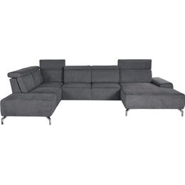 Sit & More Wohnlandschaft SIT & MORE "Gizeh U-Form", grau (steel), B:340cm T:230cm, Sofas, Wohnlandschaft, 15 cm Fu&szlig;h&ouml;he, inklusive Sitztiefenverstellung und Kopfteilverstellung