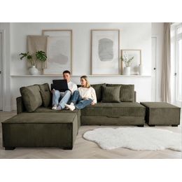 Ecksofa Home Affaire "Night & Day L-Form, Breite 316 cm mit Dauer-Schlaffunktion", olive, B:316cm T:215cm, 100% Polyester, Sofas, Ecksofa, inkl. Bettfunktion, Bettkasten, Boxspringbett 180x200 cm