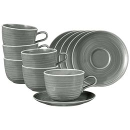 Tasse Seltmann Weiden "Milchkaffeetassen mit Untertassen Terra 400 ml 6er Set", grau (perlgrau), 12 tlg., Porzellan, Trinkgef&auml;&szlig;e, Tasse