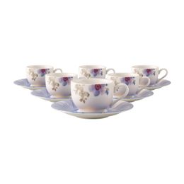 Villeroy & Boch Tasse VILLEROY & BOCH "Espressotassen mit Untertassen Mariefleur Gris Basic 50 ml 6er Set bunt", bunt, 6 tlg., Porzellan, Trinkgef&auml;&szlig;e, Tasse