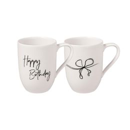 Villeroy & Boch Becher VILLEROY & BOCH "Kaffeebecher Happy Birthday Statement 280 ml 2er Set wei&szlig;", wei&szlig;, Porzellan, Trinkgef&auml;&szlig;e, Becher