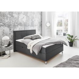 Boxbett Home Affaire "Fergus inkl. Bettkasten und Topper, Breite 120cm", anthrazit, B:134cm L:209cm, Stoffbezug Nordic (100% Polyester), Komplettbetten, mit Metallfu&szlig; in Chromoptik