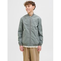 Jack & Jones Bomberjacke JACK & JONES JUNIOR "JJERUSH windabweisend und pflegeleicht", Jungen, Gr. 140, gr&uuml;n (agave gr&uuml;n), Web, Obermaterial: 100% Polyester, unifarben, normal, B&uuml;ndchen, Jacken Bomberjacke, unifarben, modisch, regular fit, Web, Stehkragen