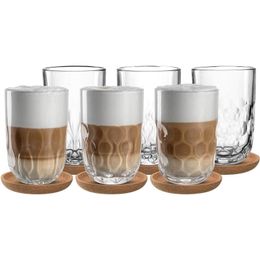 Latte-Macchiato-Glas Leonardo "Latte Macchiato Gl&auml;ser mit Untersetzer Gocce 390 ml 6er Set transparent", bunt (transparent), 12 tlg., Glas, Trinkgef&auml;&szlig;e, Latte-Macchiato-Glas