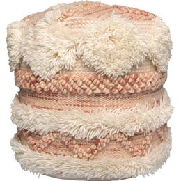 Pouf Kayoom "Bohist 225 35cm x 35cm, Strukturen mit Fransen und Quasten", rosa (rosa, creme), B:35cm H:35cm T:35cm, Baumwolle, Vlies, Poufs, Pouf, handgefertigt, Unikat, sehr gut kombinierbar, vielf&auml;ltig im Einsatz