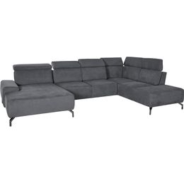 Sit & More Wohnlandschaft SIT & MORE "Gizeh U-Form", grau (steel), B:340cm T:230cm, Sofas, Wohnlandschaft, 15 cm Fu&szlig;h&ouml;he, inklusive Sitztiefenverstellung und Kopfteilverstellung
