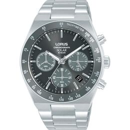 Chronograph Lorus, silber (silberfarben, schwarz), Armbanduhren, Herren, Chronograph, Armbanduhr, Solar, Herrenuhr, Edelstahlarmband, Datum, Stoppfunktion