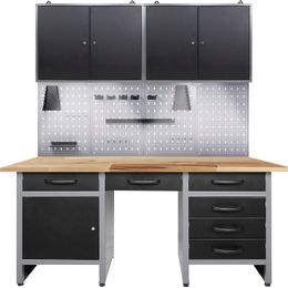 Werkstatt-Set ONDIS24, schwarz (anthrazit, schwarz, grau), B:160cm H:205cm T:60cm, Metall, Werkb&auml;nke, 160 cm, mit LED