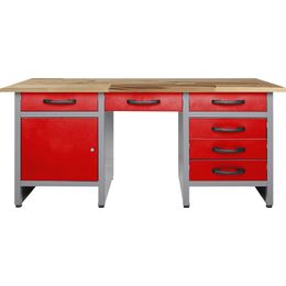 Werkbank ONDIS24 "Harry", rot (rot, anthrazit), B:160cm H:85cm T:60cm, Metall, Werkb&auml;nke, ca. 160 cm, h&ouml;henverstellbar