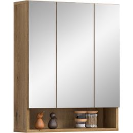 Spiegelschrank Welltime "VANN, Breite 60cm, 3 Spiegelt&uuml;ren, 10 F&auml;cher, viel Stauraum", evoke oak nachbildung, B:60cm H:74cm T:18cm, FSC-zertifizierter Holzwerkstoff, Schr&auml;nke, Spiegelschrank, Spiegel, Schrank, Alibert, Badezimmerspiegelschrank, Badschrank