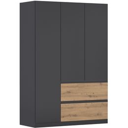 Dreht&uuml;renschrank Rauch "Kleiderschrank Schrank Garderobe W&auml;scheschrank Schlafzimmer JOEL", graumetallic, eiche artisan, B:136cm H:197cm T:54cm, Holzwerkstoff, Schr&auml;nke, Dreht&uuml;renschrank, mit zwei Schubladen, mit Push-to-Open Funktion MADE IN GERMANY