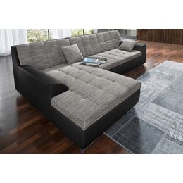 Ecksofa DOMO collection "Treviso viele Bez&uuml;ge, auch in Cord, L-Form, B/T/H: 267/80/83 cm", schwarz (schwarz, wei&szlig;), B:267cm H:83cm T:178cm, Kunstleder Softlux / Struktur (90% Polyester; 10% Polyacryl);Microfaser-Primabelle (100% Polyester) / Struktur (90% Polyester; 10% Polyacryl), Sofas, Ecksofa, mit Bettfunktion, inkl. Zierkissen, Unser Dauertiefpreis, Topseller