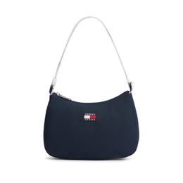 Schultertasche Tommy Jeans "TJW ESS DAILY SHOULDER BAG", Damen, Gr. B/H/T: 25cm x 18cm x 8cm, nachtblau, Textil, Taschen Schultertasche, Damen Umh&auml;ngetasche, Handtasche, Tragetasche mit Logo-Aufn&auml;her