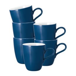 Becher Seltmann Weiden "Henkelbecher Life Fashion 400 ml 6er Set", blau (classic blau), 6 tlg., Porzellan, Trinkgef&auml;&szlig;e, Becher