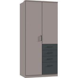 Kleiderschrank wimex "Cottbus, in wei&szlig; oder grau modern kombiniert mit graphitfb.Schubladen", grau (saharagrau, grafit), B:90cm H:199cm T:58cm, Spanplatte, Schr&auml;nke, Kleiderschrank, mit 4 Schubladen, wahlweise mit oder ohne Spiegel