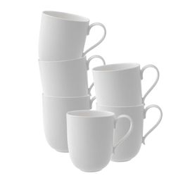 Villeroy & Boch Becher VILLEROY & BOCH "Latte Macchiato Becher New Cottage Basic 370 ml 6er Set wei&szlig;", wei&szlig;, Porzellan, Trinkgef&auml;&szlig;e, Becher