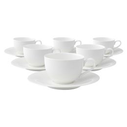 Villeroy & Boch Tasse VILLEROY & BOCH "Kaffeetassen mit Untertassen New Cottage Basic 150 ml 6er Set wei&szlig;", wei&szlig;, Porzellan, Trinkgef&auml;&szlig;e, Tasse