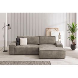 Ecksofa Home Affaire "SHERWOOD L-Form, 267 cm - OTTO. Verl&auml;ssliche Qualit&auml;t.", grau (mittelgrau), B:267cm H:85cm T:167cm, 100% Polyester, Sofas, Ecksofa, Schlaffunktion mit Bettkasten (210x136 cm), Cord, Vintage, Samtvelours