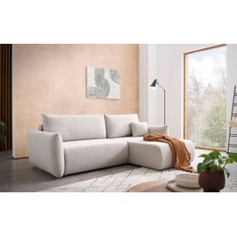 Ecksofa Home Affaire "MAVAS Schlafsofa mit Bettkasten, L-Form", grau (hellgrau), B:257cm H:88cm T:177cm, Sofas, Ecksofa, ca.257/127cm (Liegefl&auml;che 212/145 cm), Cord, Chenille, Struktur