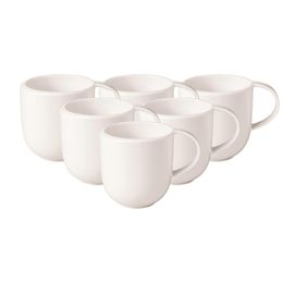 Villeroy & Boch Becher VILLEROY & BOCH "Becher mit Henkel NewMoon 390 ml 6er Set wei&szlig;", wei&szlig;, 6 tlg., Porzellan, Trinkgef&auml;&szlig;e, Becher