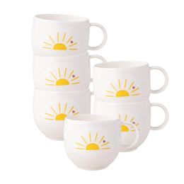 Villeroy & Boch Becher VILLEROY & BOCH "Henkelbecher Hello Sunshine With Love 290 ml 6er Set wei&szlig;-gelb", bunt (wei&szlig;, gelb), Porzellan, Trinkgef&auml;&szlig;e, Becher