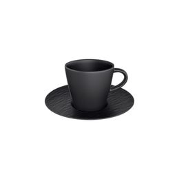 Villeroy & Boch Tasse VILLEROY & BOCH "Espressotasse mit Untertasse Manufacture Rock Glow 60 ml schwarz", schwarz, 2 tlg., Porzellan, Trinkgef&auml;&szlig;e, Tasse