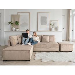 Ecksofa Home Affaire "Night & Day L-Form, Breite 316 cm mit Dauer-Schlaffunktion", taupe, B:316cm T:215cm, 100% Polyester, Sofas, Ecksofa, inkl. Bettfunktion, Bettkasten, Boxspringbett 180x200 cm, Topseller
