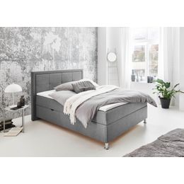 Boxbett Home Affaire "Fergus inkl. Bettkasten und Topper, Breite 120cm", grau, B:134cm L:209cm, Stoffbezug Nordic (100% Polyester), Komplettbetten, mit Metallfu&szlig; in Chromoptik