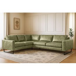 Ecksofa Home Affaire "Pinto, XXL, 250/290 cm, langer Schenkel, Ottomane", gr&uuml;n, B:290cm H:85cm T:250cm, Luxus-Microfaser in Lederoptik(100% Polyester);Cord (92% Polyester, 8% Polyamide), Sofas, Ecksofa, Cord, Chenille, Lederoptik, mit Keder, Metallf&uuml;&szlig;e, Wellenunterfederung