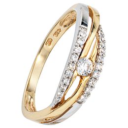 Goldring Jobo "Ring mit 21 Zirkonia" Gr. 50, gold (gelbgold 333), Fingerringe, Damen, 50, Gelbgold 333 Wei&szlig;gold 333, Gelbgold 333, Wei&szlig;gold 333, Goldring, 333 Gold bicolor
