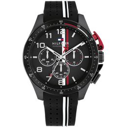 Chronograph Tommy Hilfiger "BANK", schwarz, Armbanduhren, Herren, Chronograph, Quarzuhr, Armbanduhr, Herrenuhr, Silikonarmband, analog, Stoppfunktion
