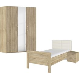 Schlafzimmer-Set Rauch "Komplettschlafzimmer Schlafzimmer EVELYN", braun (eiche sonoma), Bett 100x200cm + ohne Matratze, B/H: 100cm x 200cm, Bett 100x200cm, Holzwerkstoff, Schlafzimmerm&ouml;bel-Sets, Schrank und Bett in 2 Breiten, Nachttisch 2 Schubladen MADE IN GERMANY
