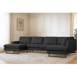 Wohnlandschaft Home Affaire "Pinto, 350 cm, U-Form, XXL, mit Ottomanen", schwarz (onyx), B:350cm H:85cm T:206cm, 90% Polyester, 10% Nylon, Sofas, Wohnlandschaft, Cord, Chenille, Lederoptik, mit Keder, Metallf&uuml;&szlig;e, Wellenunterfederung