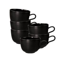 Tasse Seltmann Weiden "Milchkaffeetassen Liberty Velvet Black 400 ml 6er Set schwarz", schwarz, 6 tlg., Porzellan, Trinkgef&auml;&szlig;e, Tasse