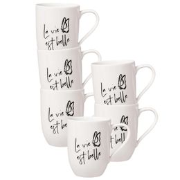 Villeroy & Boch Becher VILLEROY & BOCH "Becher mit Henkel 'La vie est belle' Statement 290 ml 6er Set wei&szlig;", wei&szlig;, 6 tlg., Porzellan, Trinkgef&auml;&szlig;e, Becher