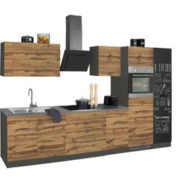 K&uuml;chenzeile KOCHSTATION "KS-Trier", braun (k&uuml;che: grau, korpus: grafit, arbeitsplatte: anthrazit), B:340cm T:60cm, Komplettk&uuml;chen-Sets, K&uuml;chenzeile, ohne E-Ger&auml;te, Breite 340 cm