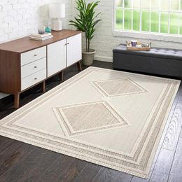 Teppich Carpet City "LINDO 8853", orange (terra), B:160cm H:11mm L:230cm, Obermaterial: 100% Polyester, Teppiche, Teppich, Kurzflor, Hochtief-Muster/ 3D-Effekt, Fransen, Boho-Stil, Wohnzimmer