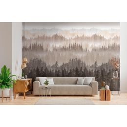 Livingwalls Fototapete LIVING WALLS "Metropolitan Stories. Travel Styles. Waldtapete", braun (braun beige creme), B:1,59m H:0,01m L:2,8m, Vinyl, Vlies, Tapeten, Fototapete Landschaft Horizonz Tapeten Wohnzimmer Schlafzimmer K&uuml;che