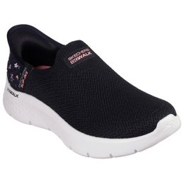 Slip-On Sneaker Skechers "GO WALK FLEX-SUNSET ROSE", Damen, Gr. 35, schwarz (schwarz, kombiniert), Textil, gebl&uuml;mt, Schuhe, Freizeitschuh, Vegan mit Skechers Handsfree Slip-ins Funktion