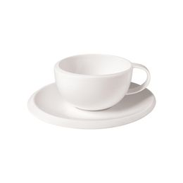 Villeroy & Boch Tasse VILLEROY & BOCH "Kaffeetasse mit Untertasse NewMoon 190 ml wei&szlig;", wei&szlig;, 2 tlg., Porzellan, Trinkgef&auml;&szlig;e, Tasse