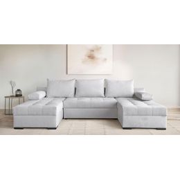 Wohnlandschaft OTTO HOME "Home System U-Form, von B: 269-352 cm w&auml;hlbar, 6 Varianten zur Auswahl", hellgrau, H:41cm T:161cm, 100%Polyester, Sofas, Wohnlandschaft, mit Bettfunktion, Bettkasten & Zierkissen, Federkern