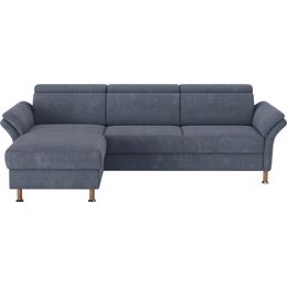 Ecksofa Home Affaire "Calypso L-Form", grau (grau, blau), B:260cm H:85cm T:172cm, 100% Polyester, Sofas, Ecksofa, mit motorischen Funktionen im Sofa und Recamiere