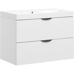 Waschtisch Welltime "FLOW STRIPE mit Waschbecken, Breite 60 oder 80cm, modernes Design", wei&szlig;, wei&szlig;, B:80cm T:45cm, Waschtische, Waschtisch, Schrank mit 2 Schubladen, Soft-Close-Function, in 2 Breiten erh&auml;ltlich