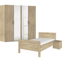 Schlafzimmer-Set Rauch "Komplettschlafzimmer Schlafzimmer EVELYN", braun (eiche sonoma), Bett 120x200cm + ohne Matratze, B/H: 120cm x 200cm, Bett 120x200cm, Holzwerkstoff, Schlafzimmerm&ouml;bel-Sets, Schrank und Bett in 2 Breiten, Nachttisch 2 Schubladen MADE IN GERMANY