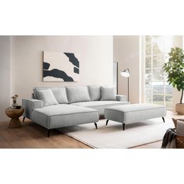 Sitzgruppe Home Affaire "TVINNU, Polsterecke L-Form, Schlaffunktion, mit Hocker", grau (hellgrau), B:275cm H:83cm T:173cm, Sitzm&ouml;bel-Sets, Set, stellbar zum Schlafsofa (Krokodilverbinder)