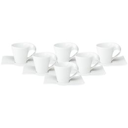 Villeroy & Boch Tasse VILLEROY & BOCH "Espressotassen mit Untertassen NewWave 80 ml 6er Set wei&szlig;", wei&szlig;, 6 tlg., Porzellan, Trinkgef&auml;&szlig;e, Tasse
